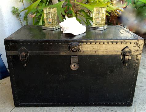 Vintage Coffee Table Trunk Black Steamer Trunk Riveted Antique Trunk