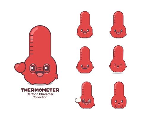 온도계 만화 캐릭터 벡터 일러스트 레이 션 프리미엄 벡터