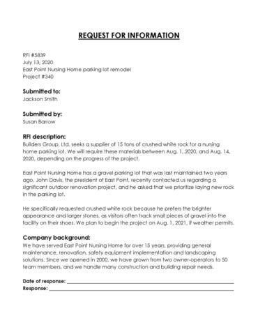 Free Request For Information RFI Templates Excel Word