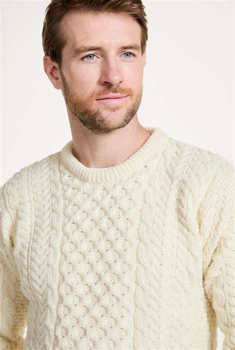 Mens Aran Wool Sweater Cream Aran Woollen Mills