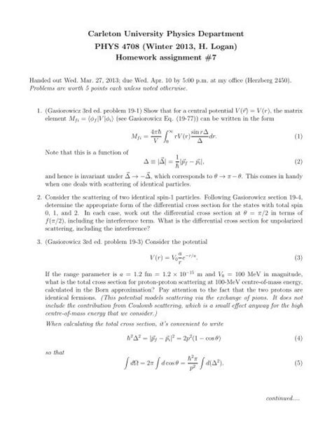 Assignment 7 Pdf Department Of Physics Carleton University