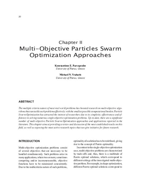 Pdf Multi Objective Particle Swarm Optimization Approaches