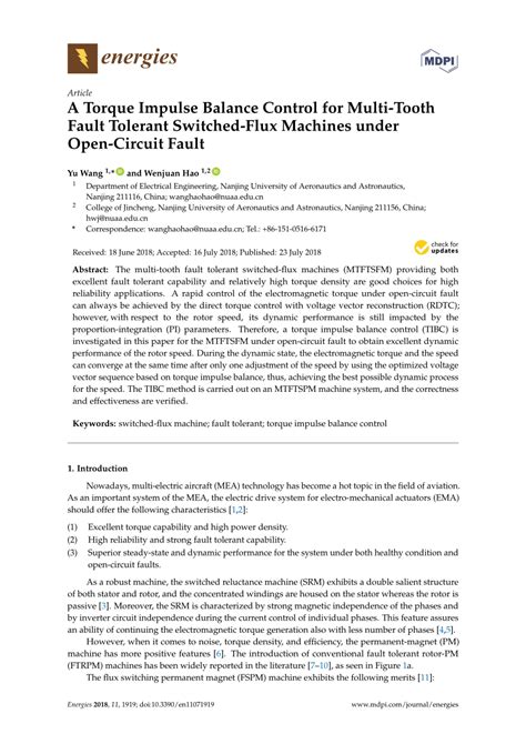Pdf A Torque Impulse Balance Control For Multi Tooth Fault Tolerant Switched Flux Machines