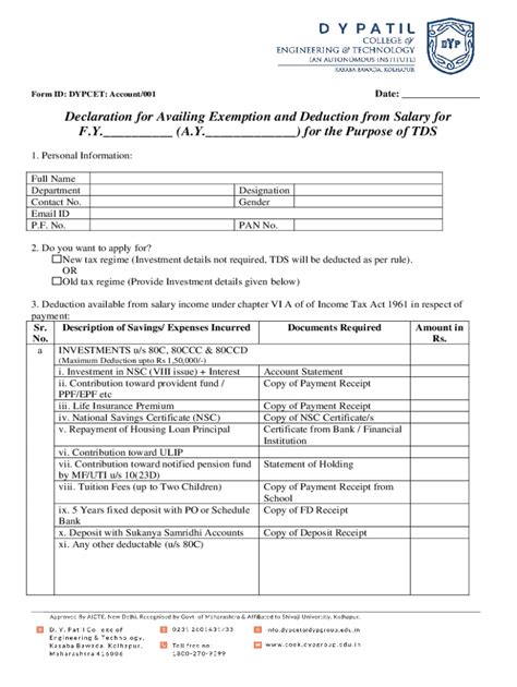 Fillable Online Declaration Format For Claiming Deduction From Salary For Fax Email Print