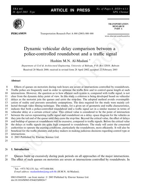 Pdf Dynamic Vehicular Delay Comparison Between A Police Controlled Roundabout And A Traffic Signal