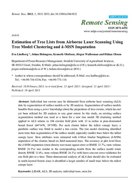 Pdf Estimation Of Tree Lists From Airborne Laser Scanning By