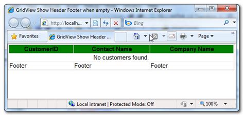 Display Gridview With Empty Message And Header And Footer When No Data In Aspnet