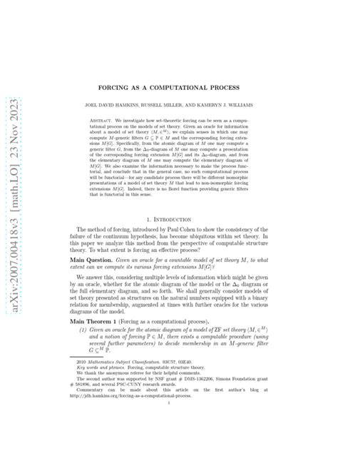 Forcing As A Computational Process Pdf Mathematical Concepts