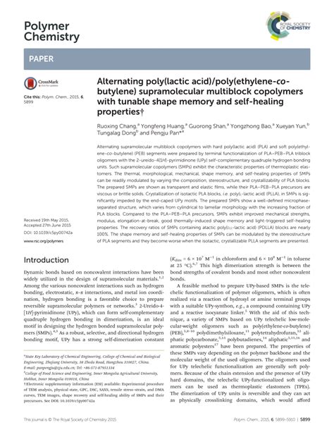 Pdf Alternating Poly Lactic Acid Poly Ethylene Co Butylene Supramolecular Multiblock