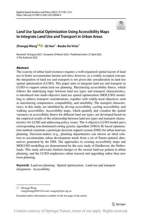 Pdf Land Use Spatial Optimization Using Accessibility Maps To Integrate Land Use And Transport