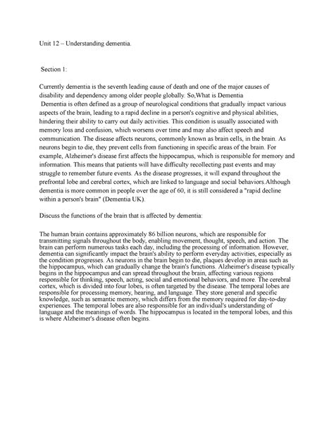 Unit 12 Understanding Dementia 1 Unit 12 Understanding Dementia