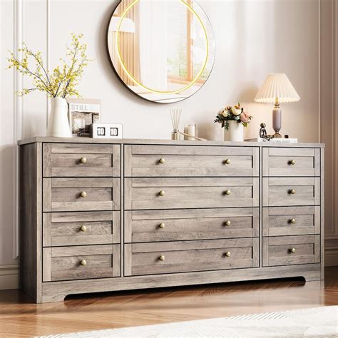 12 Drawer Dresser For Bedroom Modern Wood Chest With Wide Top For 65