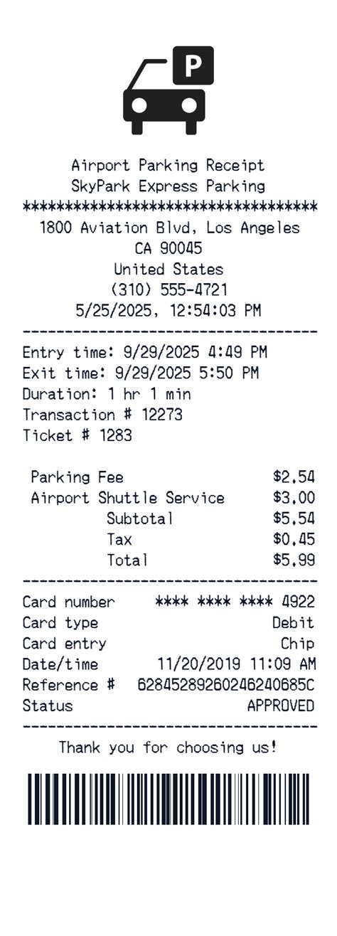 Generate Airport Parking Receipt