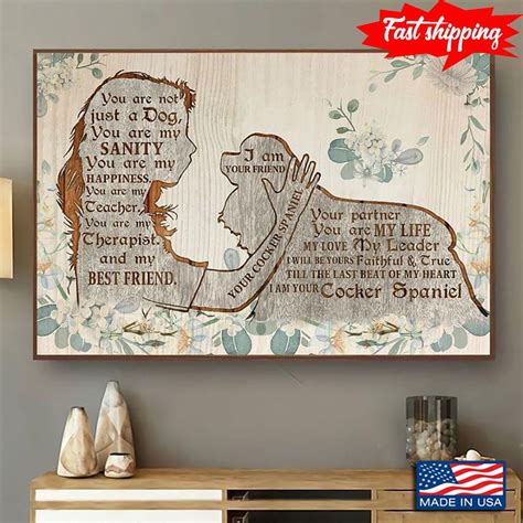 Vintage Floral Girl And Cocker Spaniel Typography I Am Your Cocker