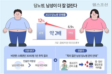 똑같이 살쪄도 남성이 여성보다 당뇨병에 더 취약 인슐린 저항성 차이 때문 당신의 건강가이드 헬스조선