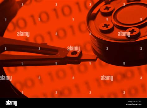 Hard Disk Platter Red With Binary Stock Photo Alamy