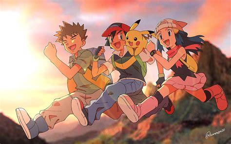 Ash Brock And Dawn Coloring Page With Images Pokemon Ashes Johto