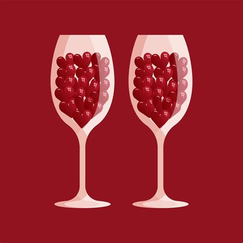 Two Wine Glasses With Hearts Many Little Red Hearts In Two Wine Glasses Valentines Day Concept