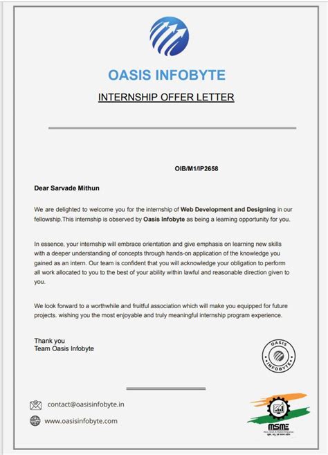 Sarvade Mithun On Linkedin Oasisinfobyte Oasisinfobyte Webdevelopment Internship
