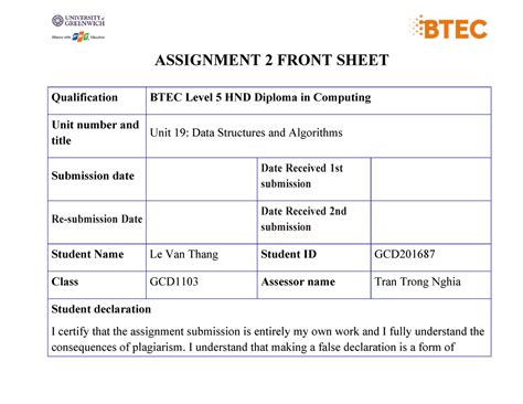 1 Unit 19 Assignment 2 Frontsheet Assignment 2 Front Sheet
