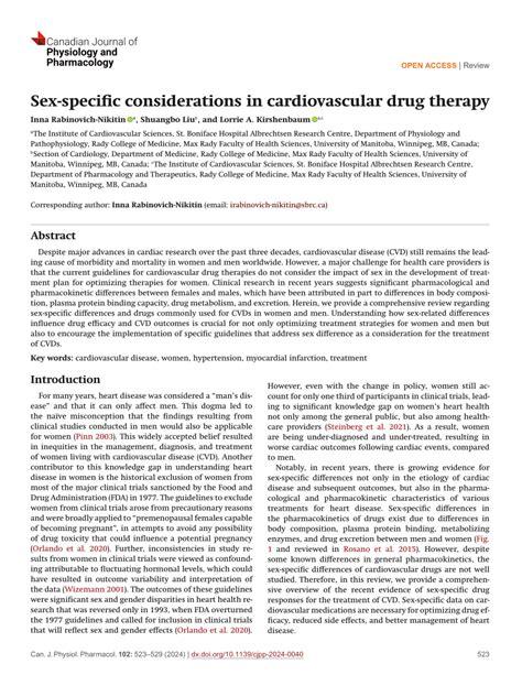 Sex Specific Considerations In Cardiovascular Drug Therapy Request Pdf