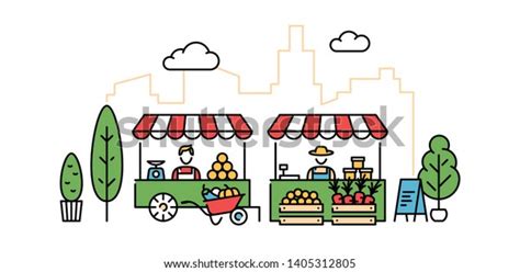 벡터 파머스 시장 삽화지역 농장 음식은 스톡 벡터로열티 프리 1405312805