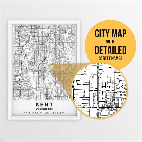 Printable Map Of Kent Washington Usa With Street Names Instant