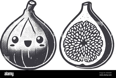 Grunge Style Fig Smiling Fruit Character With Texture Rough Hand Drawn