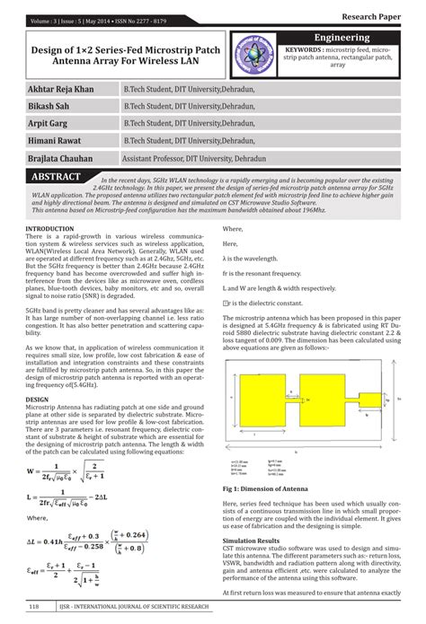 PDF Design Of Series Fed Microstrip Patch Antenna Array For Wireless LAN