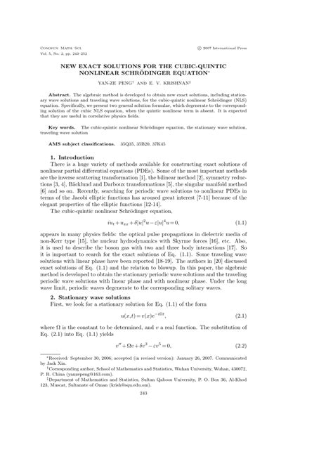 Pdf New Exact Solutions For The Cubic Quintic Nonlinear Schrödinger Equation