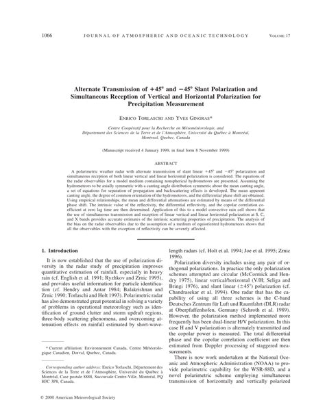 Pdf Alternate Transmission Of 45° And 45° Slant Polarization And Simultaneous Reception Of