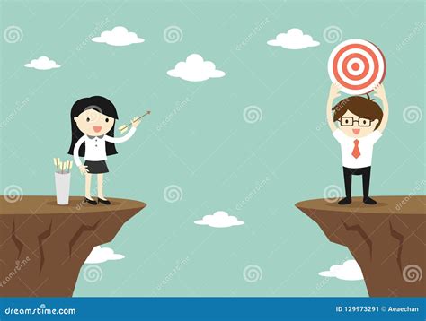 Business Woman Shooting An Arrow To Dartboard Stock Illustration Illustration Of Confidence