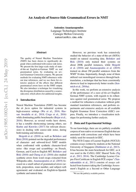 An Analysis Of Source Side Grammatical Errors In Nmt Deepai