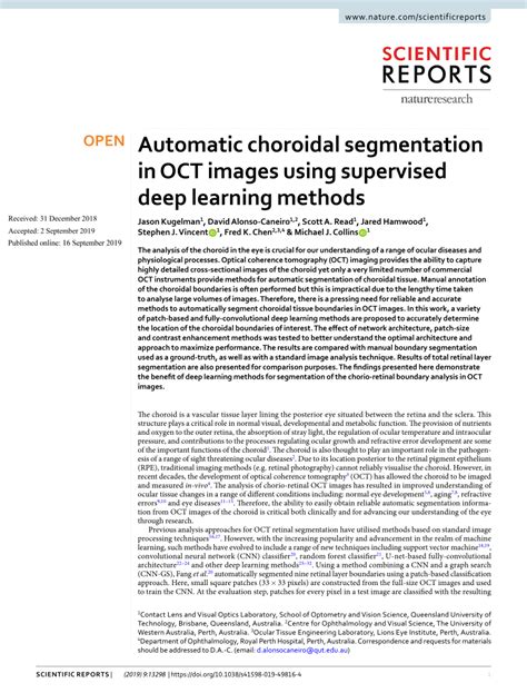 PDF Automatic Choroidal Segmentation In OCT Images Using Supervised