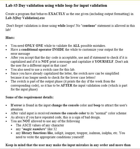 Solved Lab 3 Day Validation Using While Loop For Input