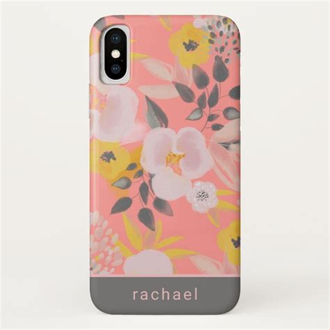 Girly Pink Yellow Gray Floral Pattern With Name Case Mate Iphone Case Zazzle Floral Iphone