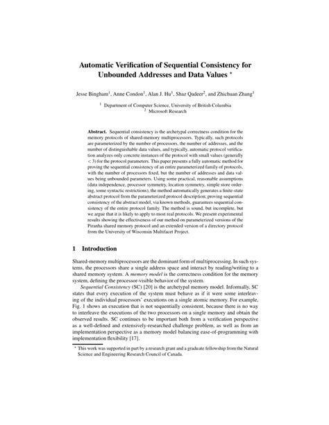 Pdf Automatic Verification Of Sequential Consistency Forunbounded