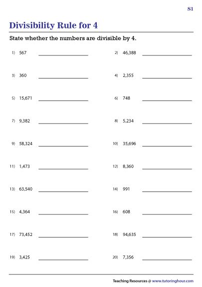 Divisibility Worksheet For Class 4
