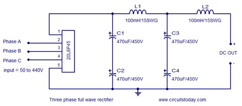 Three Phase Full Wave Rectifier Circuit Diagram