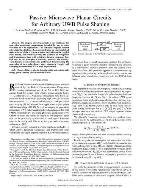 Pdf Passive Microwave Planar Circuitsfor Arbitrary Uwb Pulse Shaping