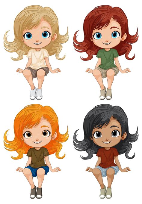 Premium Vector Colorful Collection Of Cartoon Girls