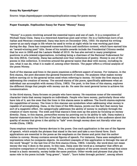 📗 Paper Example Explication Essay For Poem Money