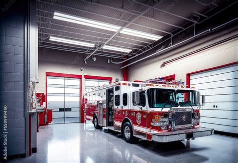 Fire Department Apparatus Bay Garage Fire Engine Generative Ai Stock