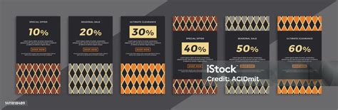 기하학적 패턴의 어두운 수직 홍보 웹 배너 소셜 미디어 모바일 앱 스토리에 대한 현대 판매 및 할인 프로모션 배경 세트 간단한 벡터 편집 가능한 배경 Eps 10 가격에