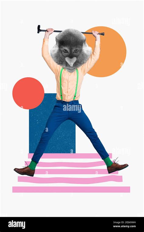 Creative 3d Template Collage Of Headless Monkey Dandy Man Dancing