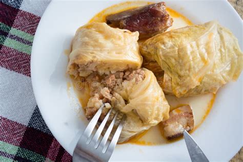 Serbian Dish Sarma Served in White Plate Stock Image - Image of dolma ...