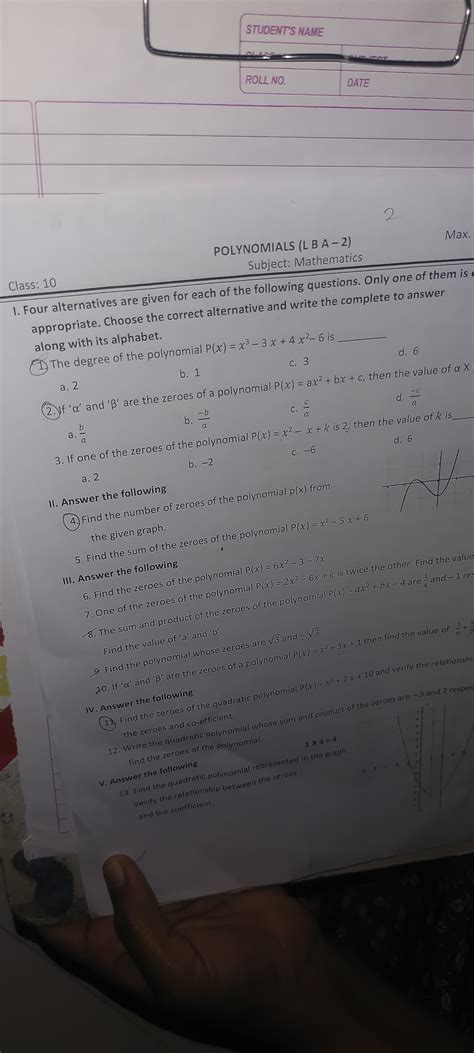 Class 10 Mathematics Polynomials The Degree Of The Polynomial Px