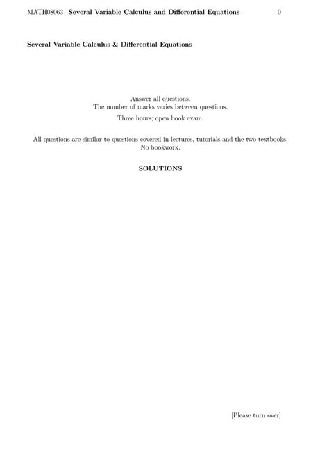 Dec Solns Exam Solution Several Variable Calculus Differential Equations Answer All