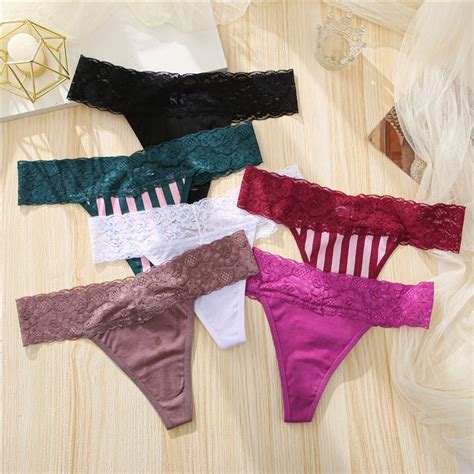 Cute Byte Women Striped Thongs S Xl Bikini Panties Lace G String Sexy