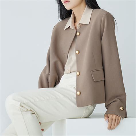 리틀마켓 Made 금장 은장 버튼 라운드 노카라 자켓 Ji37b2 아우터 블레이저 정장 블랙 소라 베이지 하객 결혼식 출근